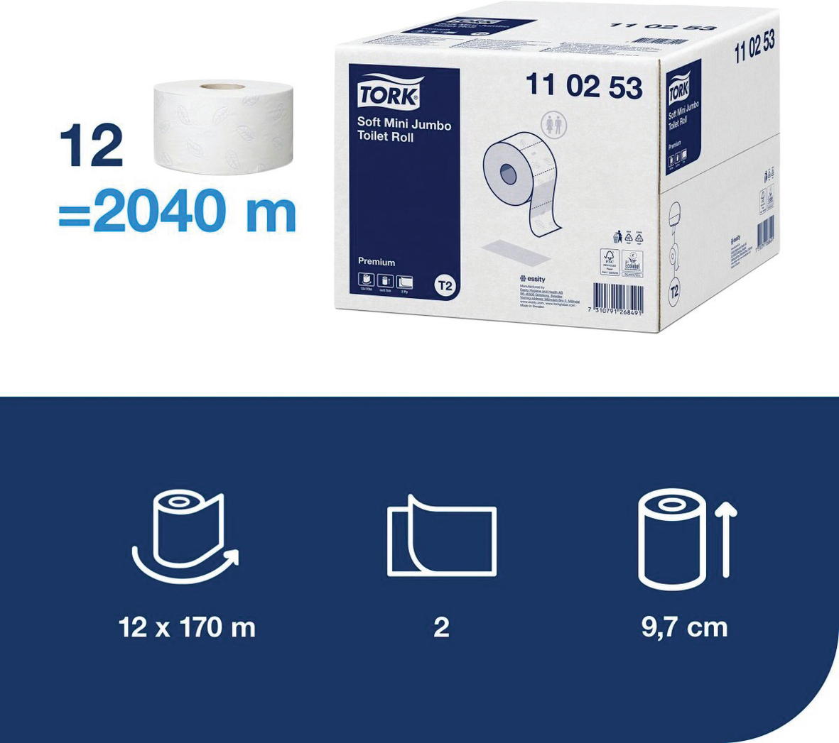 Mini og Maxi Jumbo Tork Premium toalettpapir